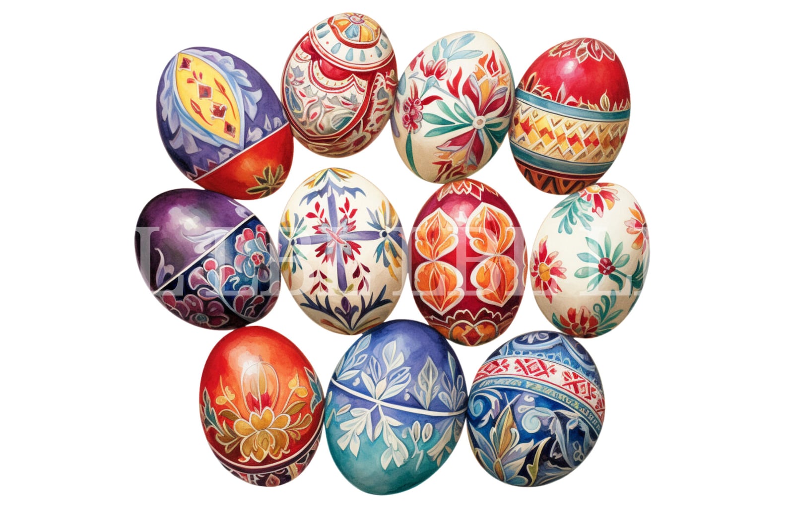Watercolor Pysanka Ukrainian Easter Eggs Clip Art Transparency Digital ...
