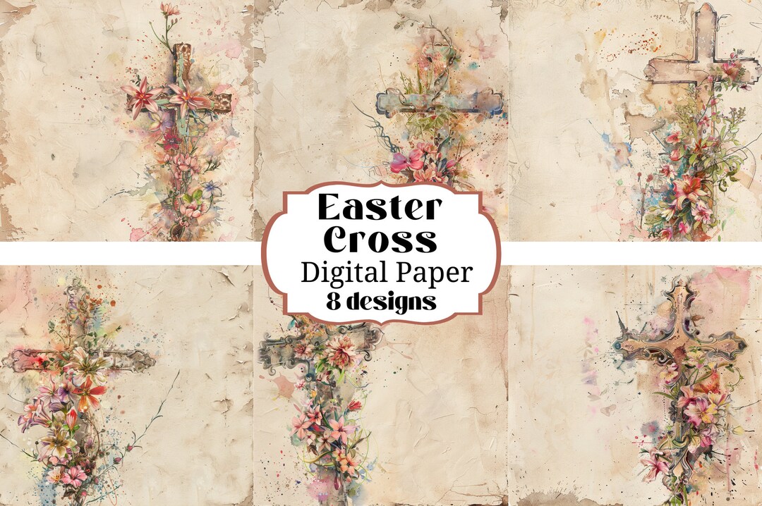 8 Floral Cross Backgrounds Digital Papers - Digital Download ...