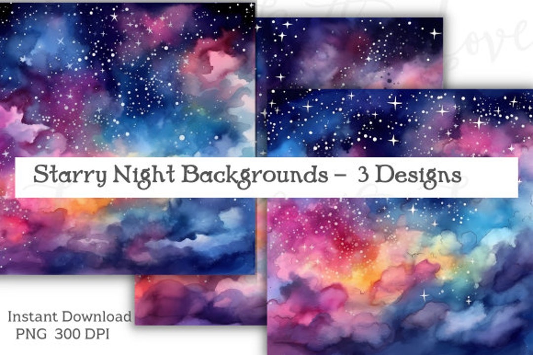 Watercolor Starry Night Sky Backgrounds Digital Paper Digital Download ...
