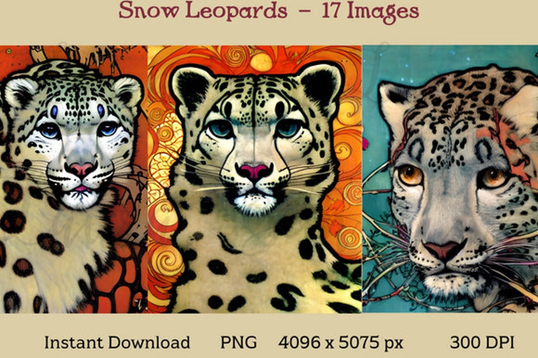 Snow Leopard Clip Art Backgrounds Digital Download PRINTABLE INSTANT ...