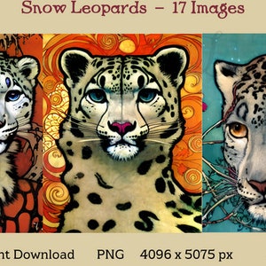 Snow Leopard Clip Art Backgrounds Digital Download PRINTABLE INSTANT ...