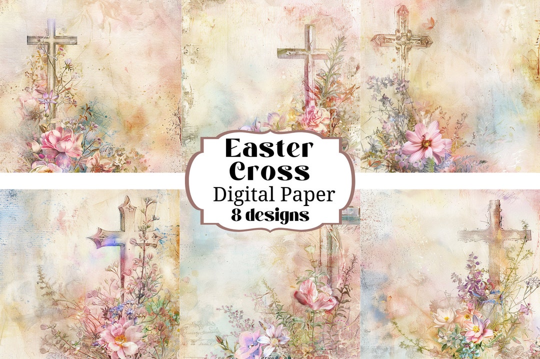8 Watercolor Floral Cross Backgrounds Digital Papers - Digital Download ...