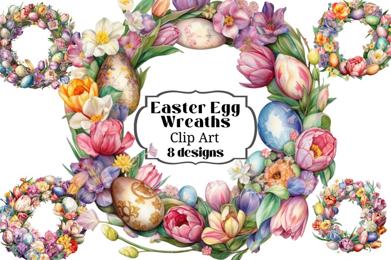 8 Easter Egg Wreath Clip Art Transparency - Digital Papers - Digital ...