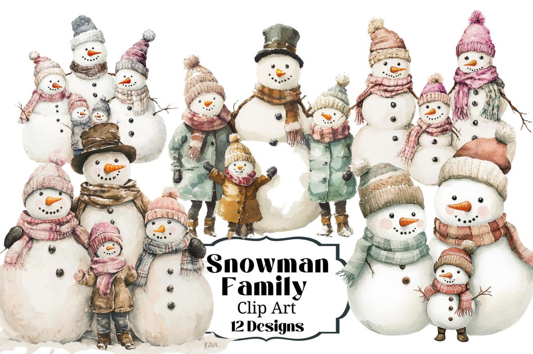 12 Watercolor Christmas Snowman Family Clip Art - Digital Download ...