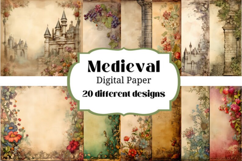 Medieval Digital Paper Backgrounds 20 Designs Digital Download ...