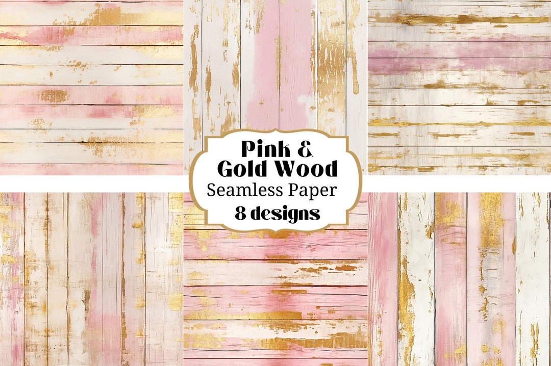 8 Pink Gold Wood Planks Digital Paper Backgrounds Scrapbooking Junk ...