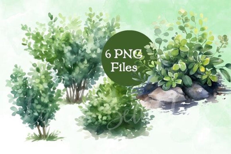 Watercolor Leafy Green Bushes & Branches - Digital Download - PRINTABLE ...