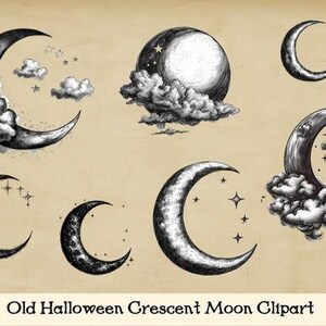Old Halloween Crescent Moon Clip Art Illustrations - Etsy