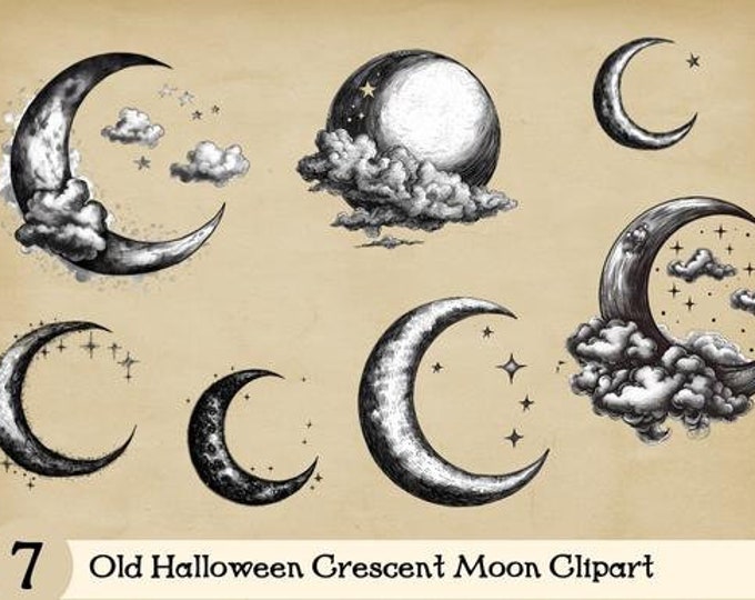 Old Halloween Crescent Moon Clip Art Illustrations Transparencies ...