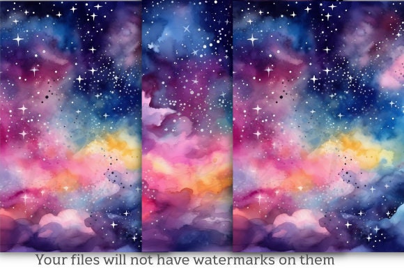 Watercolor Starry Night Sky Backgrounds Digital Paper Digital Download ...