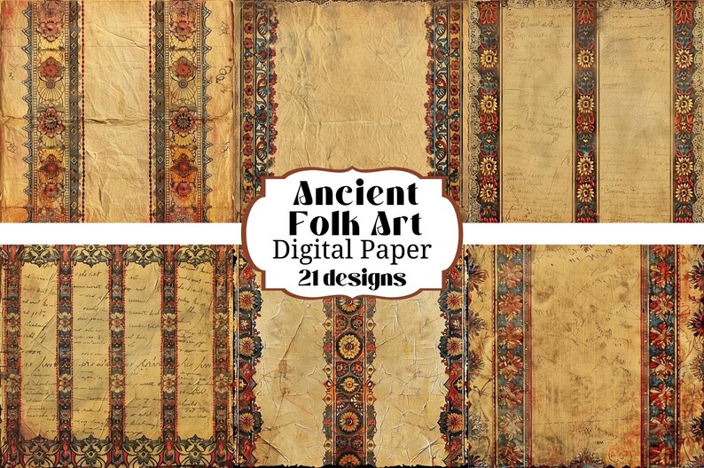 Ancient Folk Art Papers - Digital Paper 21 Designs - Digital Download ...