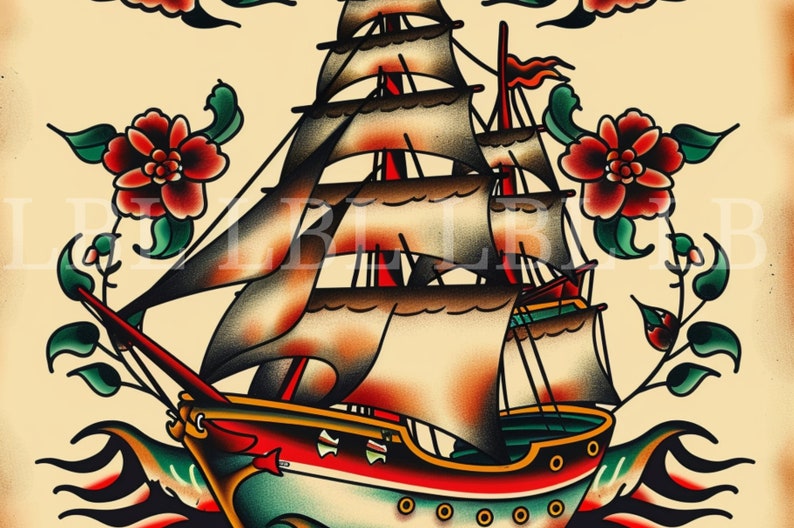 29 Traditional Style Nautical Tattoo Flash Illustrations ~ 300 DPI ...