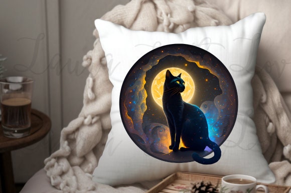Mystical Black Cats Full Moons Clip Art Illustrations Transparencies ...