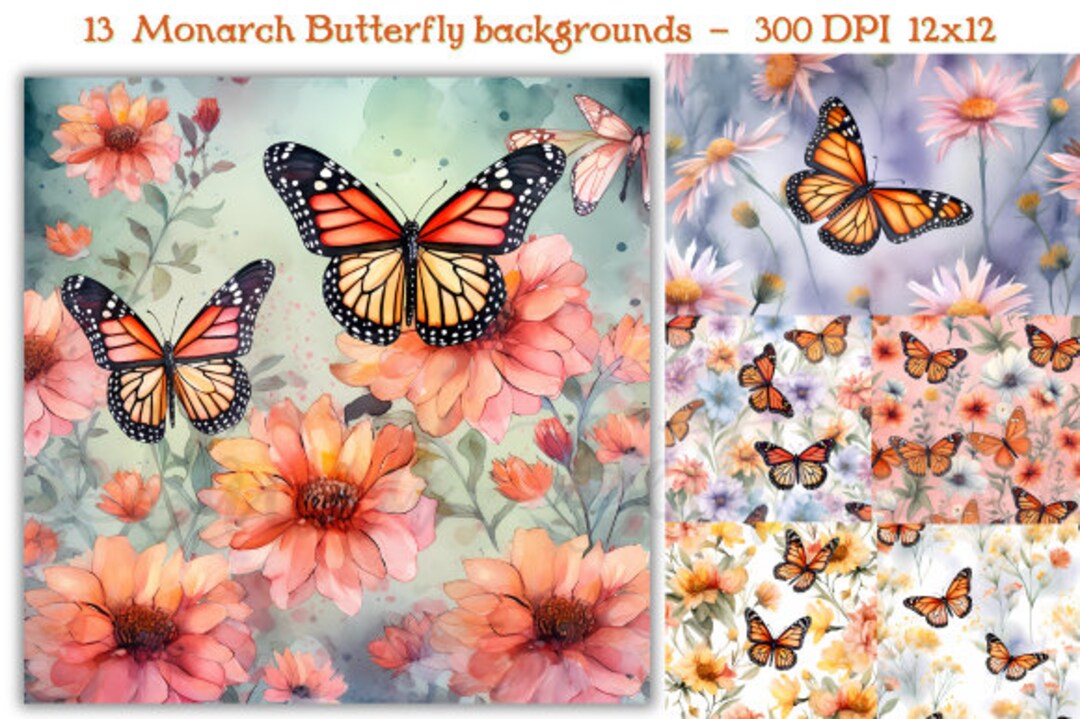 Monarch Butterfly Backgrounds Clip Art - Digital Download PRINTABLE ...