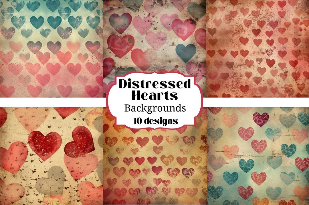 10 Distressed Hearts Digital Paper Backgrounds Scrapbooking Junk ...
