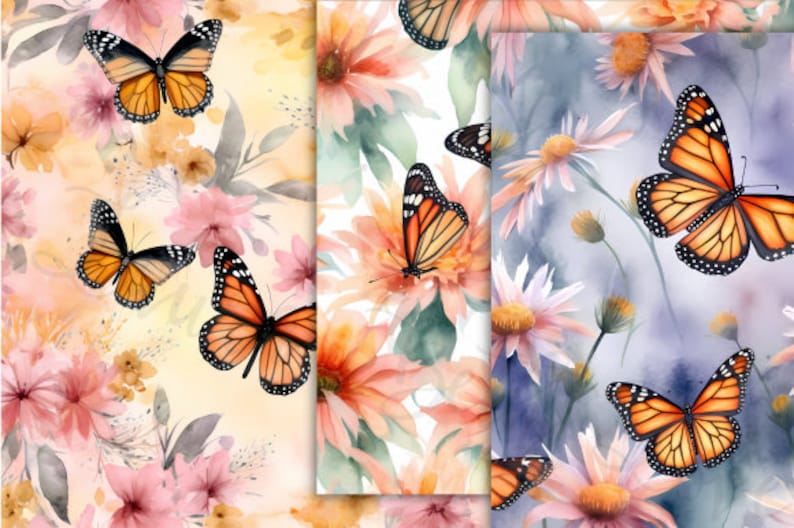 Monarch Butterfly Backgrounds Clip Art - Digital Download PRINTABLE ...