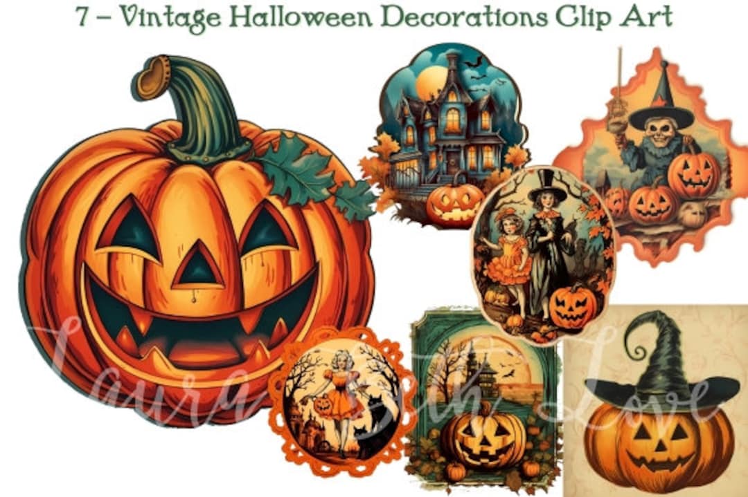 Vintage Halloween Graphics Clip Art Illustrations Transparencies ...
