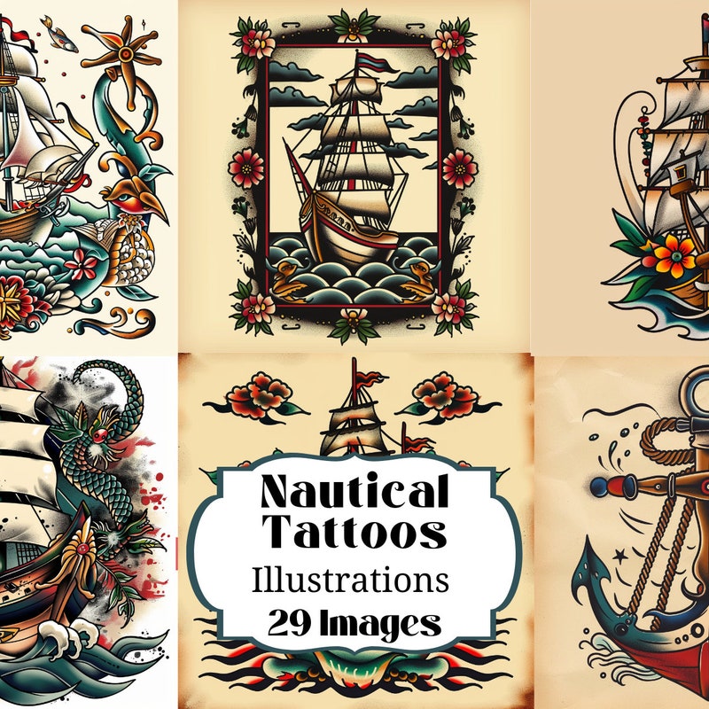 Traditional Ship Tattoo Flash - Etsy