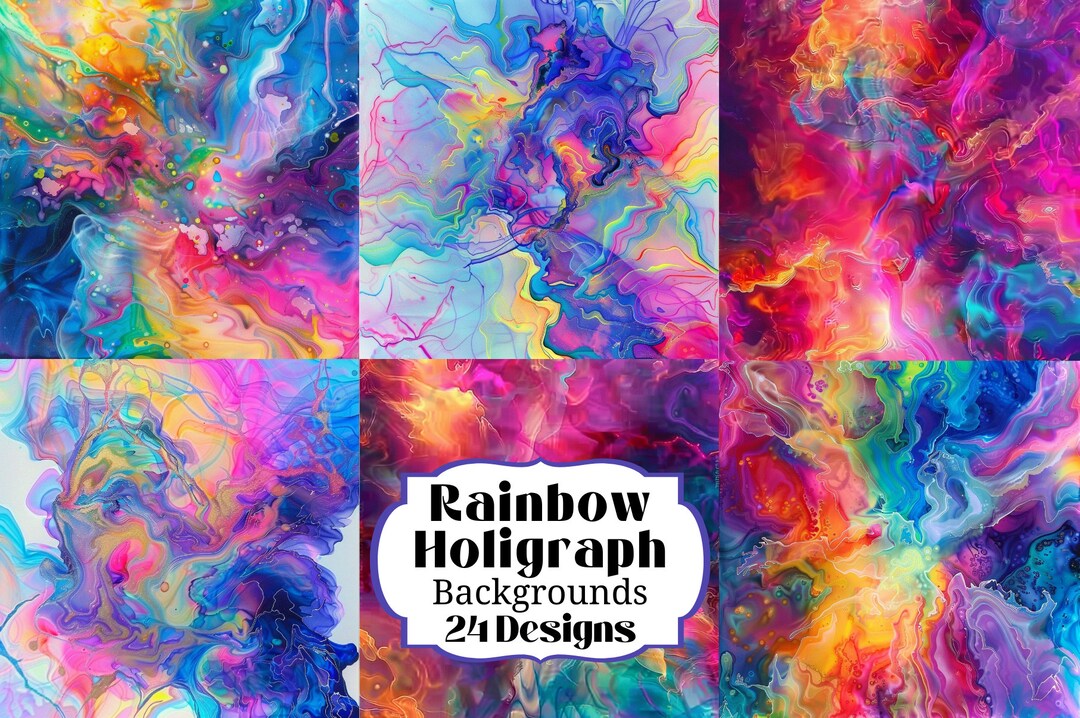 24 Rainbow Holograph Backgrounds ~ 300 DPI Jpg~ Digital Paper ...