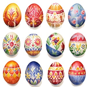 Watercolor Pysanka Ukrainian Easter Eggs Clip Art Transparency Digital ...