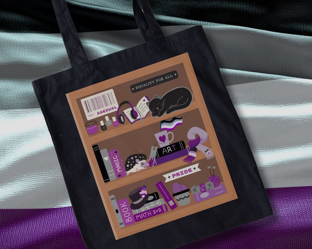 Asexual Pride Bookshelf Canvas Tote Bag, Ace Pride Flag Tote Bag, Asexual Pride Books, Bookish ...