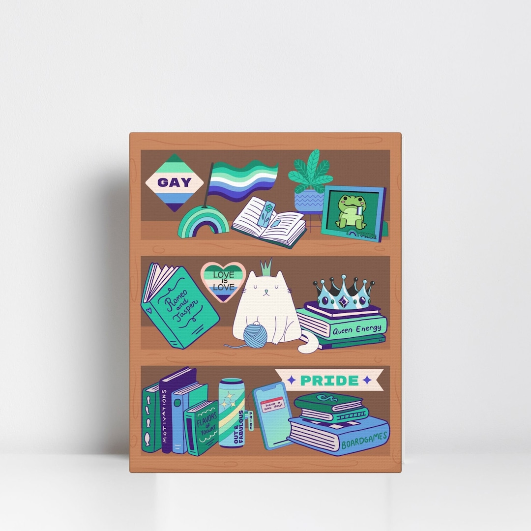 Gay Pride Bookshelf Canvas Gallery Wrap | Gay MLM Flag Books | MLM ...