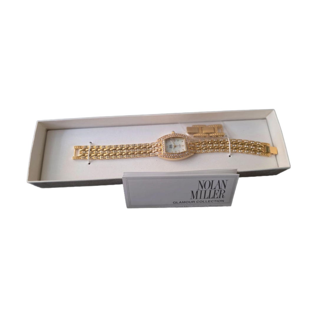 Vintage Nolan Miller Goldtone Quartz Watch With White Rhinestones NOS ...