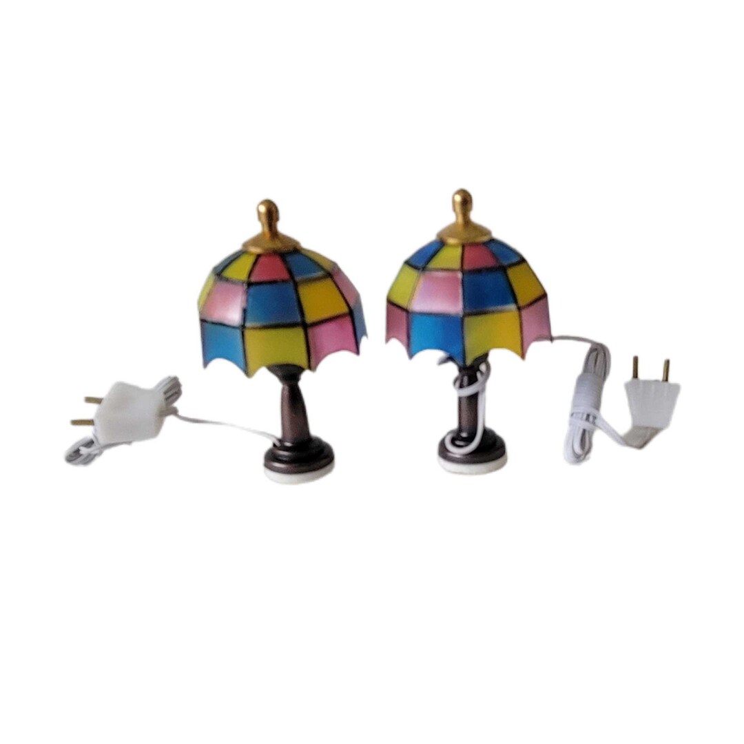 Miniautre Stained Glass Lamps Dollhouse Light Up, Set of 2 Tiffany ...