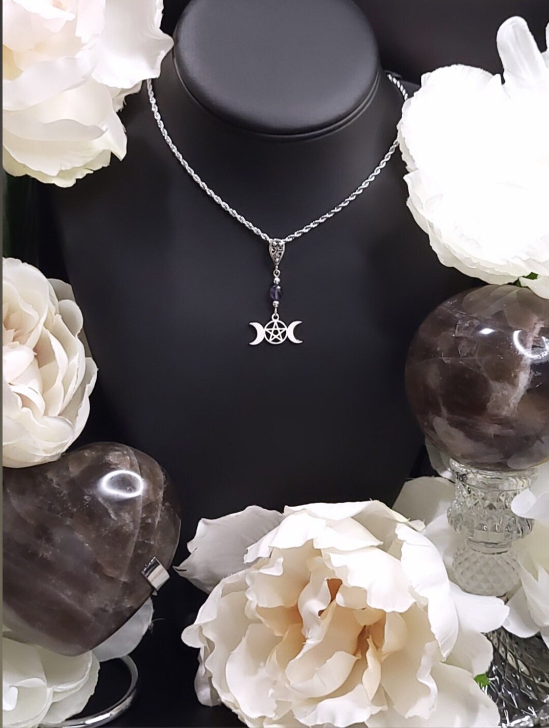 Triple Moon Goddess Pentacle Iolitegemstone Necklace,witchy Jewelry ...