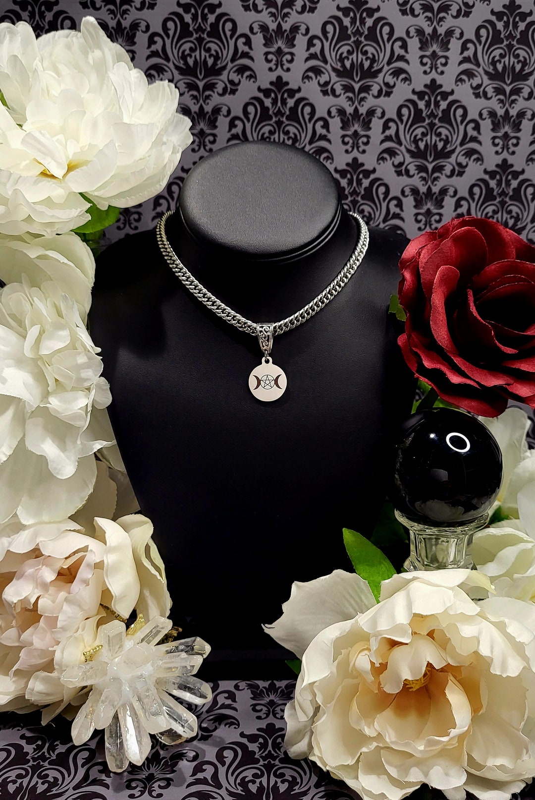 Triple Moon Goddess Pentacle Stainless Steel Necklace-occult Jewelry ...