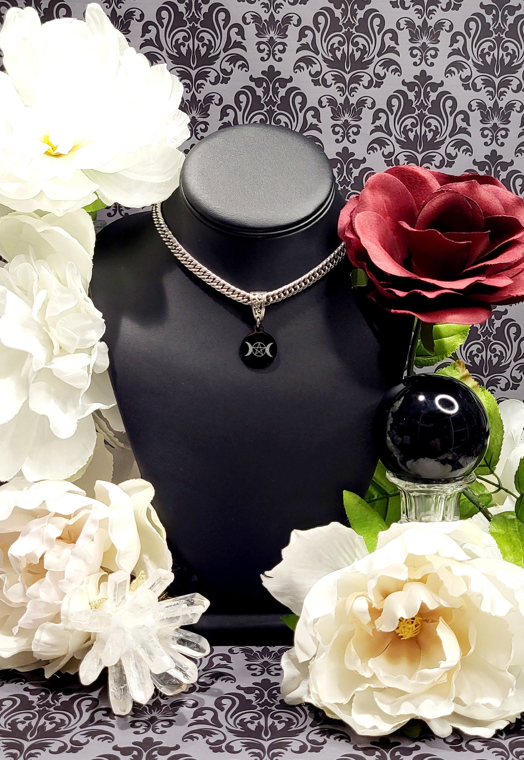 Triple Moon Goddess Pentacle Stainless Steel Necklace-occult Jewelry ...