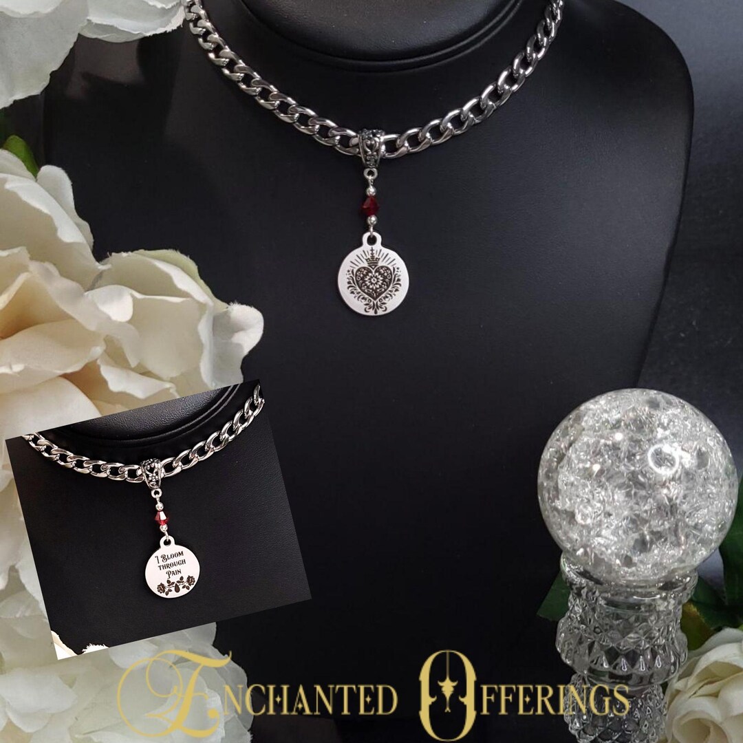 Sacred Heart Red Crystal Necklace – Gothic Stainless Steel Talisman ...