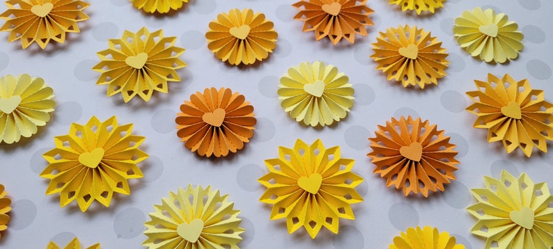 Yellow and Orange Paper Rosettes | Yellow and Orange Themed Rosette Set ...