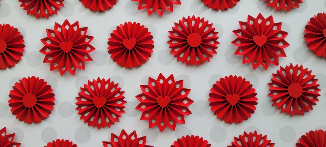 Red Paper Rosettes | Red Rosette Set | Red Paper Flowers | Red Flowers ...