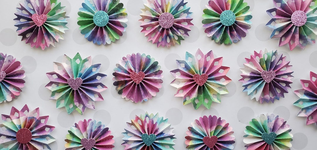 Set of 6 Assorted Paper Rosettes Rainbow Paper Fans Rainbow Paper ...