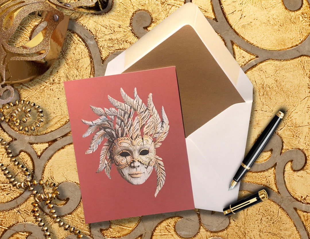 Venetian Mask Blank Note Card, Mardi Gras, Venice Italy, Masquerade ...