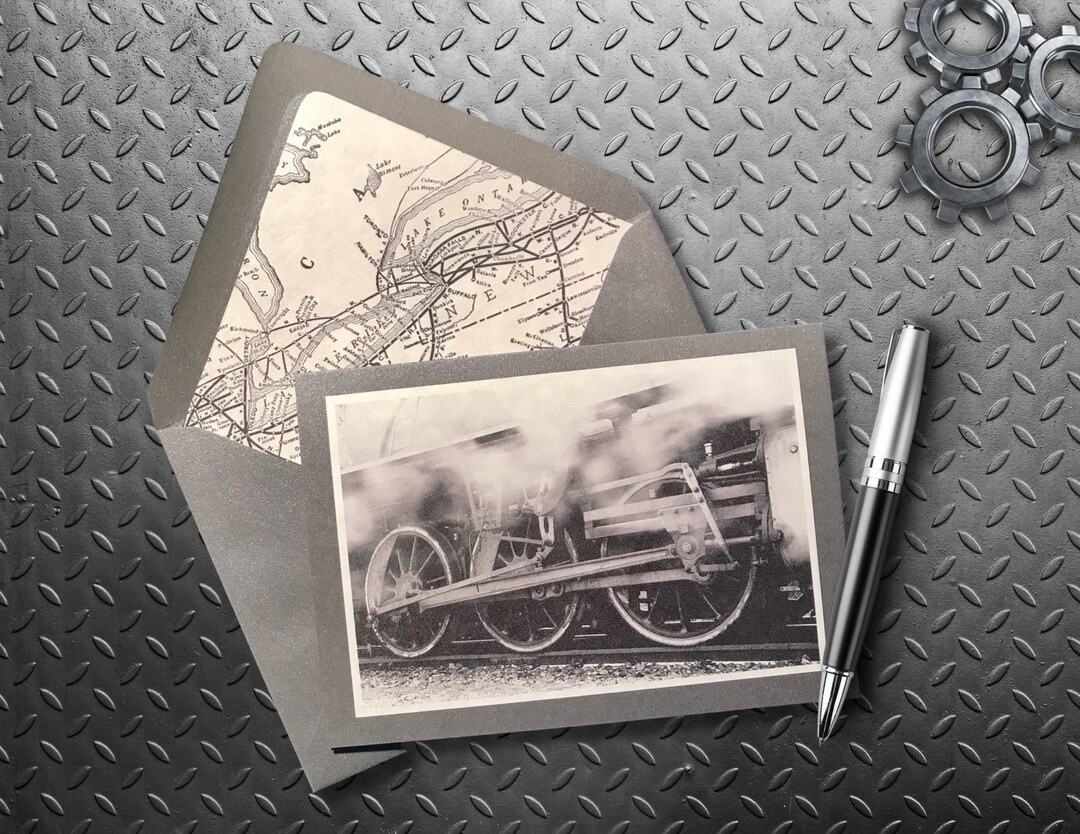 Locomotive Customizable Note Card, Size 5" X 7", Trains, Railroad ...