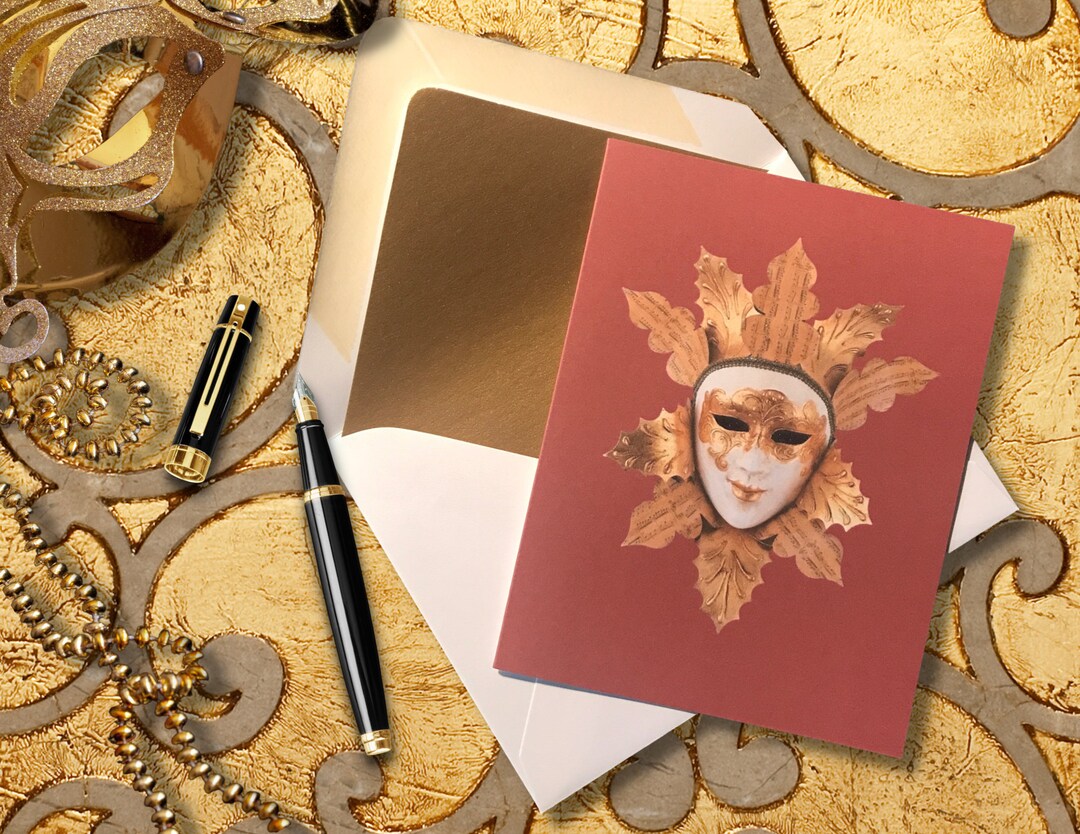 Venetian Mask Blank Note Card, Mardi Gras, Venice Italy, Masquerade ...