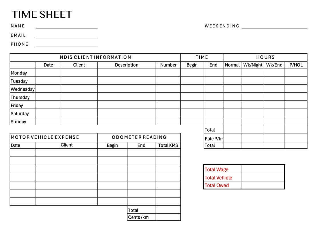 NDIS Timesheet Template - Etsy