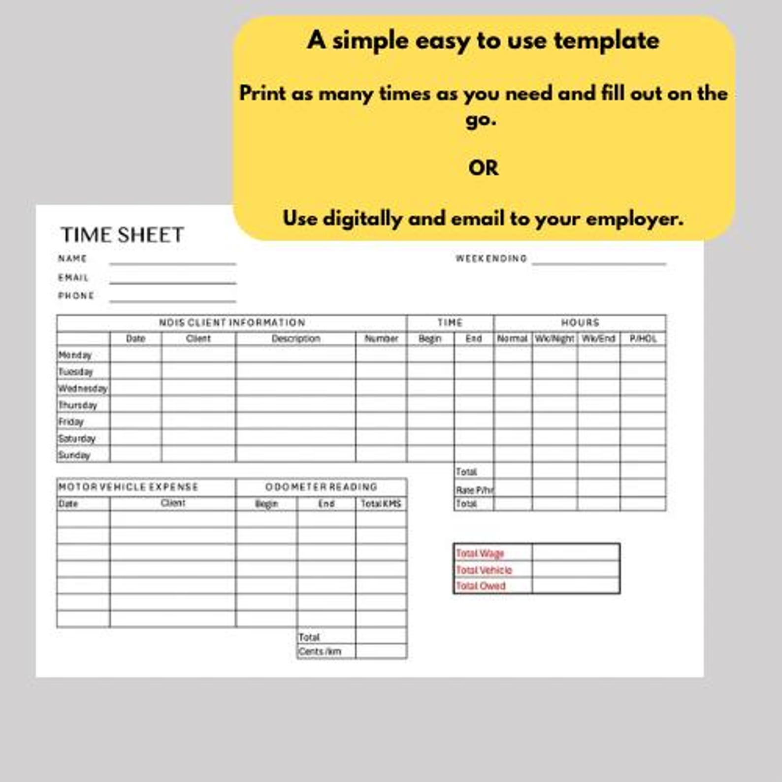 NDIS Timesheet Template - Etsy
