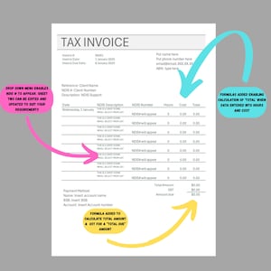 NDIS Invoice Editable Template Containing Drop Down Menu Detailing ...