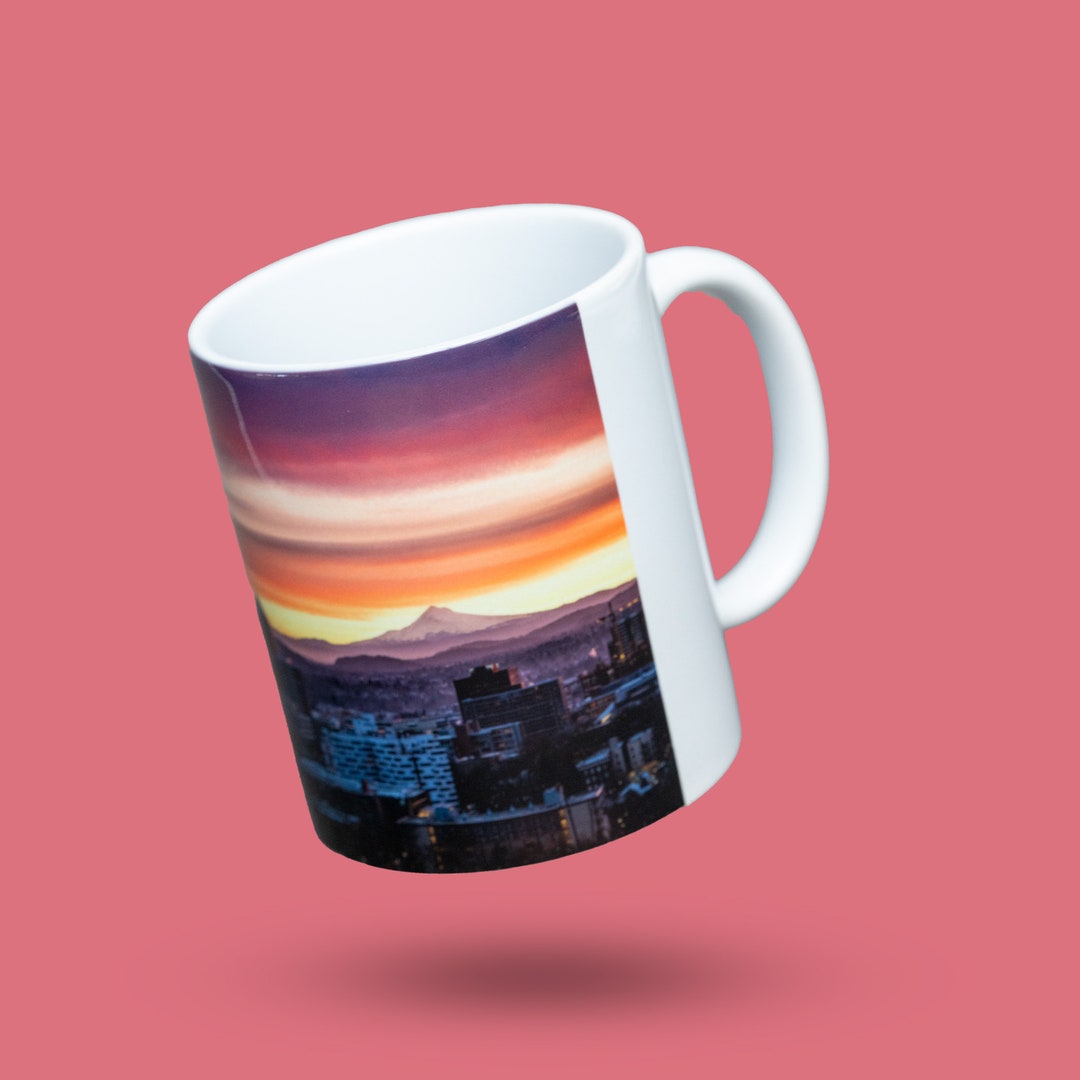 Portland Oregon Coffee Mug, Mt Hood, Skyline, 11oz, Photograph, Sunrise ...