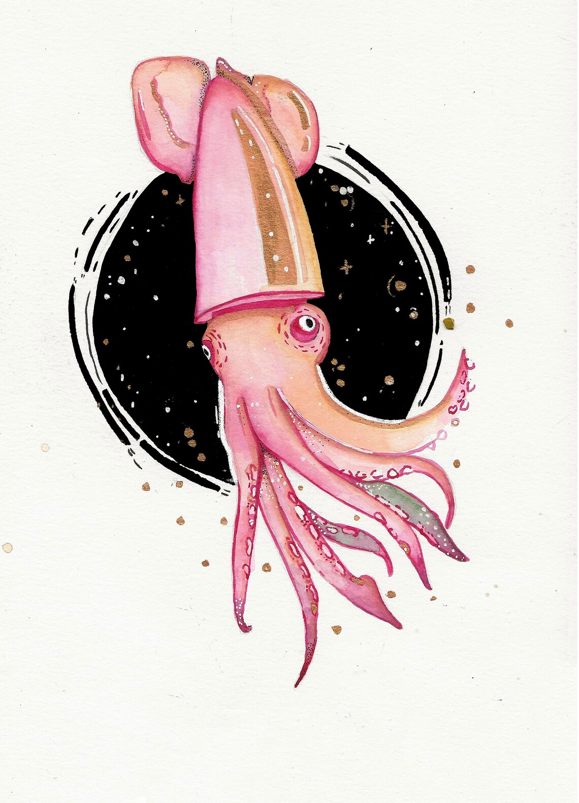 Magic Squid Watercolor and Brush Pen Fine Art Print Home Decor - Etsy