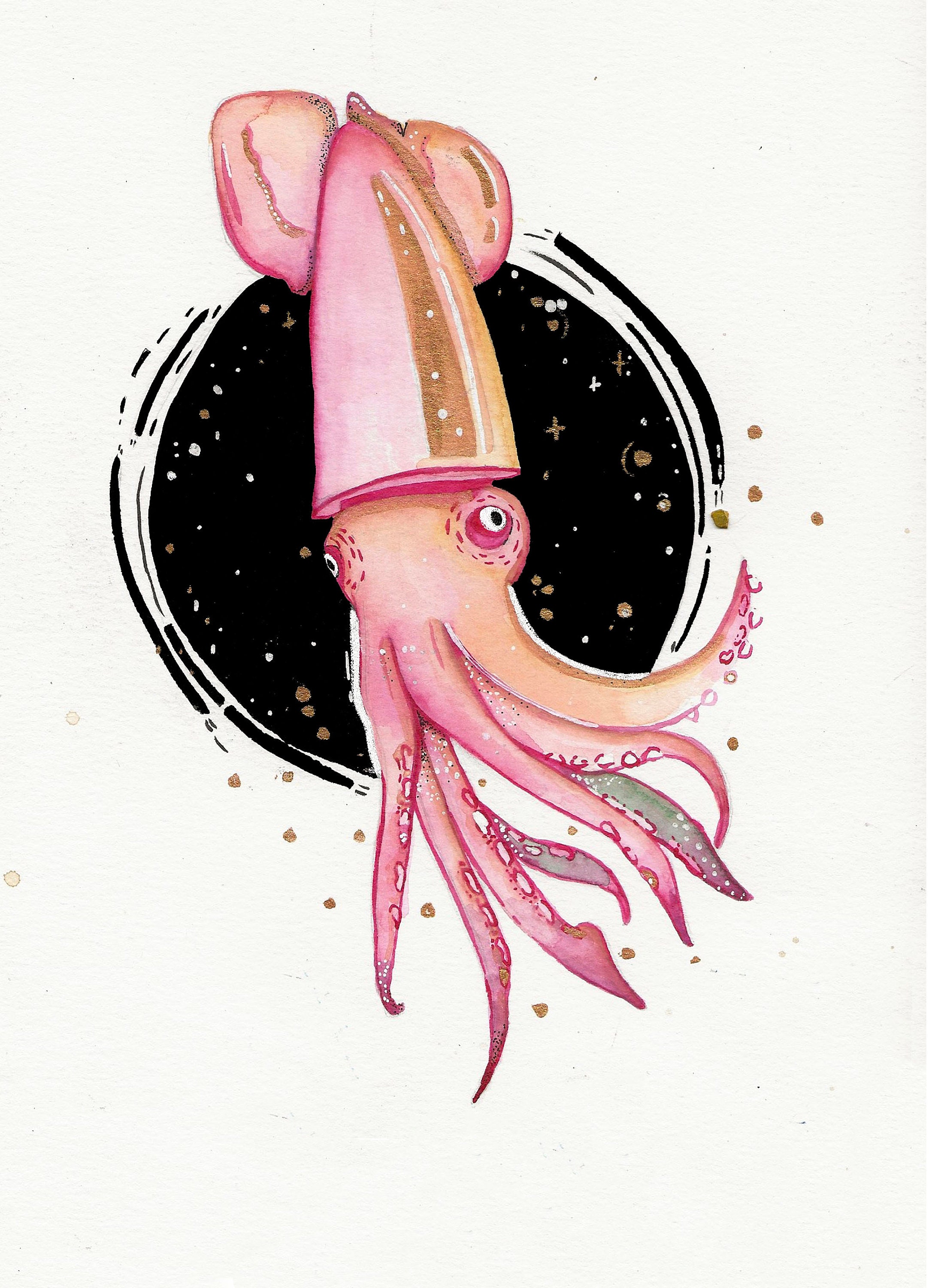 Magic Squid Watercolor and Brush Pen Fine Art Print Home Decor - Etsy