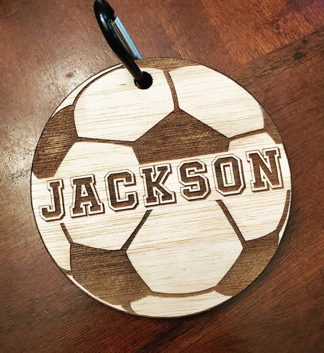 Engraved Wood Key Chain Ornament Soccer. Personalized Bag Tag. Soccer ...