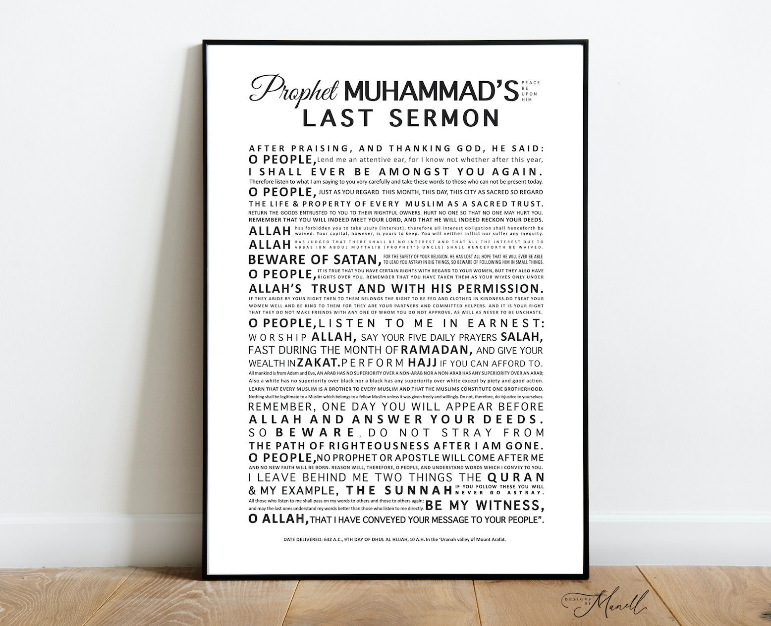 Prophet Muhammed pbuh Last Sermon Print Islamic Wall Art - Etsy