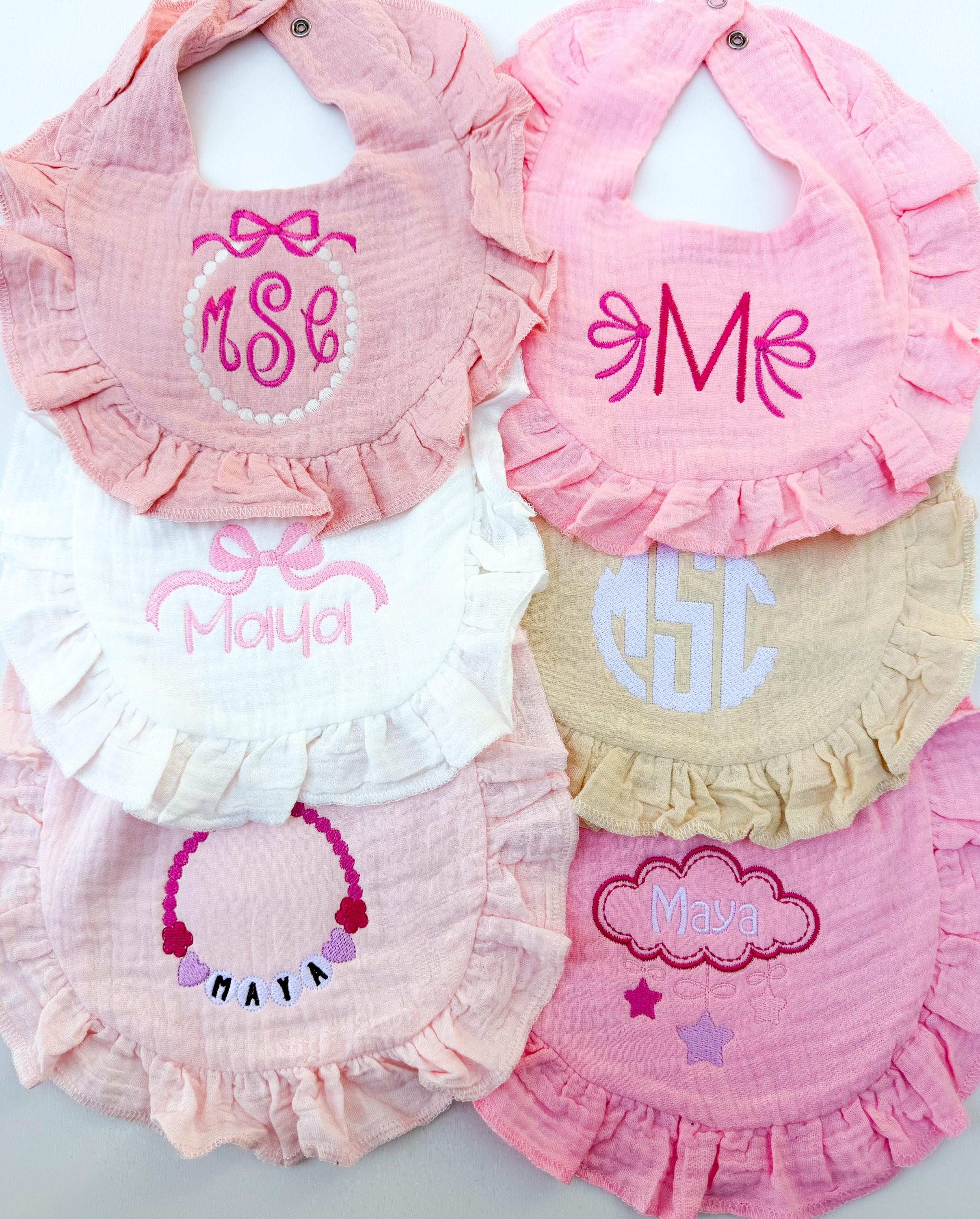 Set of 6 Embroidered Muslin Ruffle Baby Bibs - Etsy