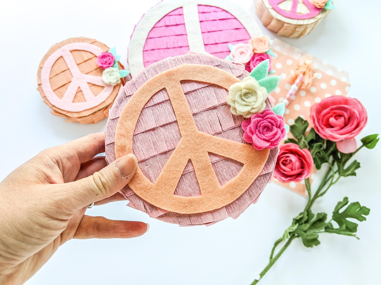 Pink Peach Peace Sign Mini Pinata ONE Pinata Felt Flower - Etsy