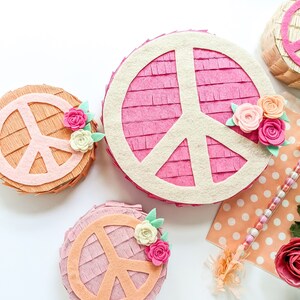 Pink Peach Peace Sign Mini Pinata | ONE Pinata | Felt Flower Peace Sign ...
