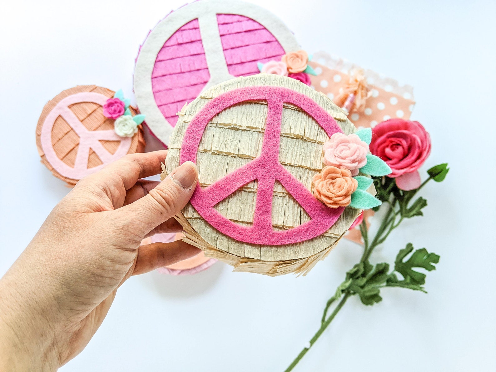 Pink Peach Peace Sign Mini Pinata ONE Pinata Felt Flower - Etsy